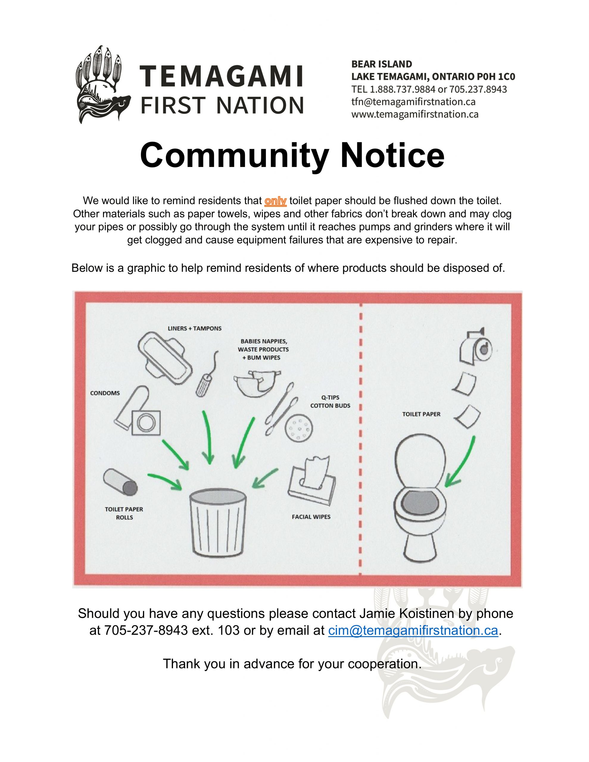Community Notice from TFN Infrastructure Department – March 19