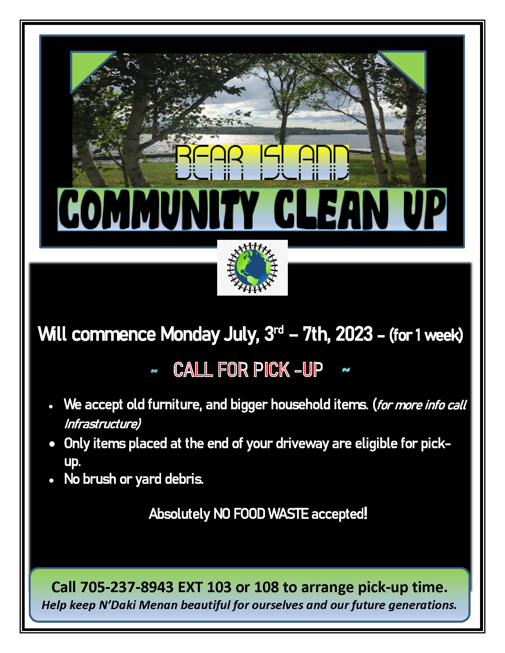 Bear Island Community Clean-Up – July 3rd -July 7th
