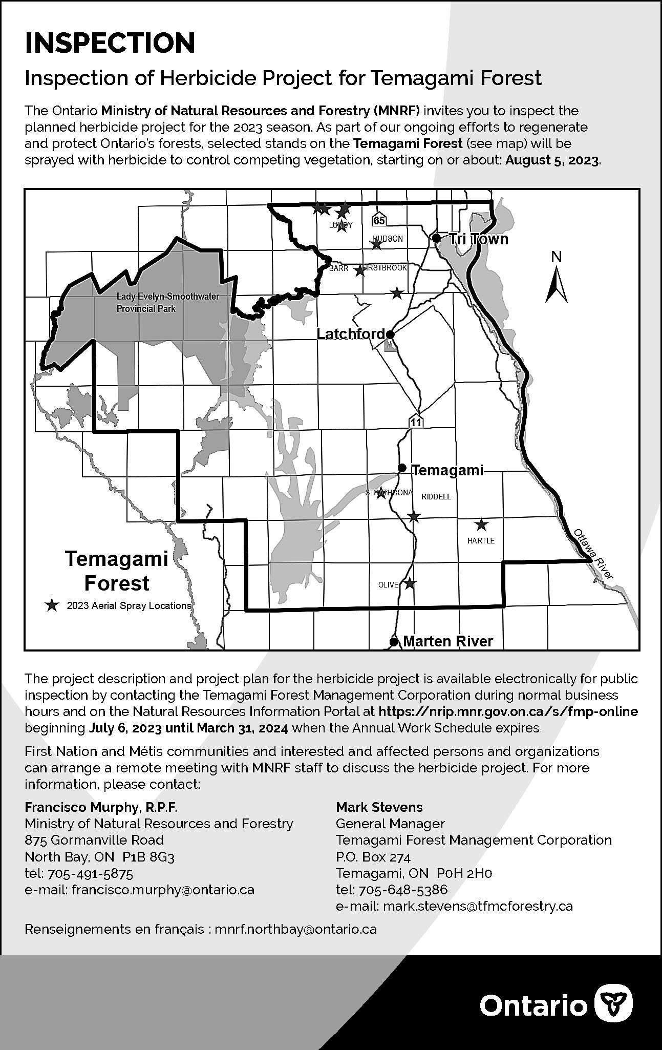 Inspection of Herbicide Project for Temagami Forest